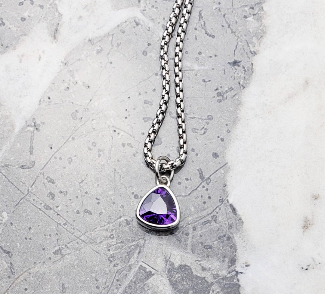 Men's silver MINI Amethyst Necklace Men's Silver Stainless Steel Mini ...