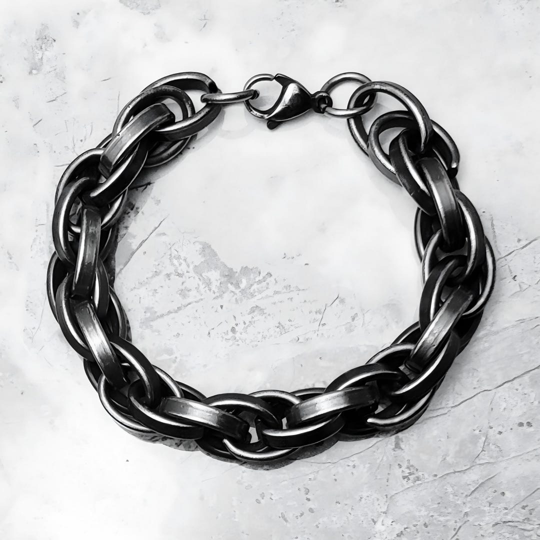 Men's RUSTIC CHAIN LINK Bracelet | Men's Oxidized Silver Stainless ...