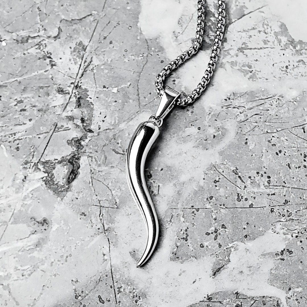 Men's SILVER CORNICELLO Necklace | Men's Silver Stainless Steel Italian ...