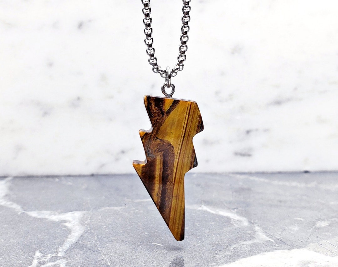 Men's stone THUNDER & Lightning Necklace Men's Tiger Eye Gemstone ...