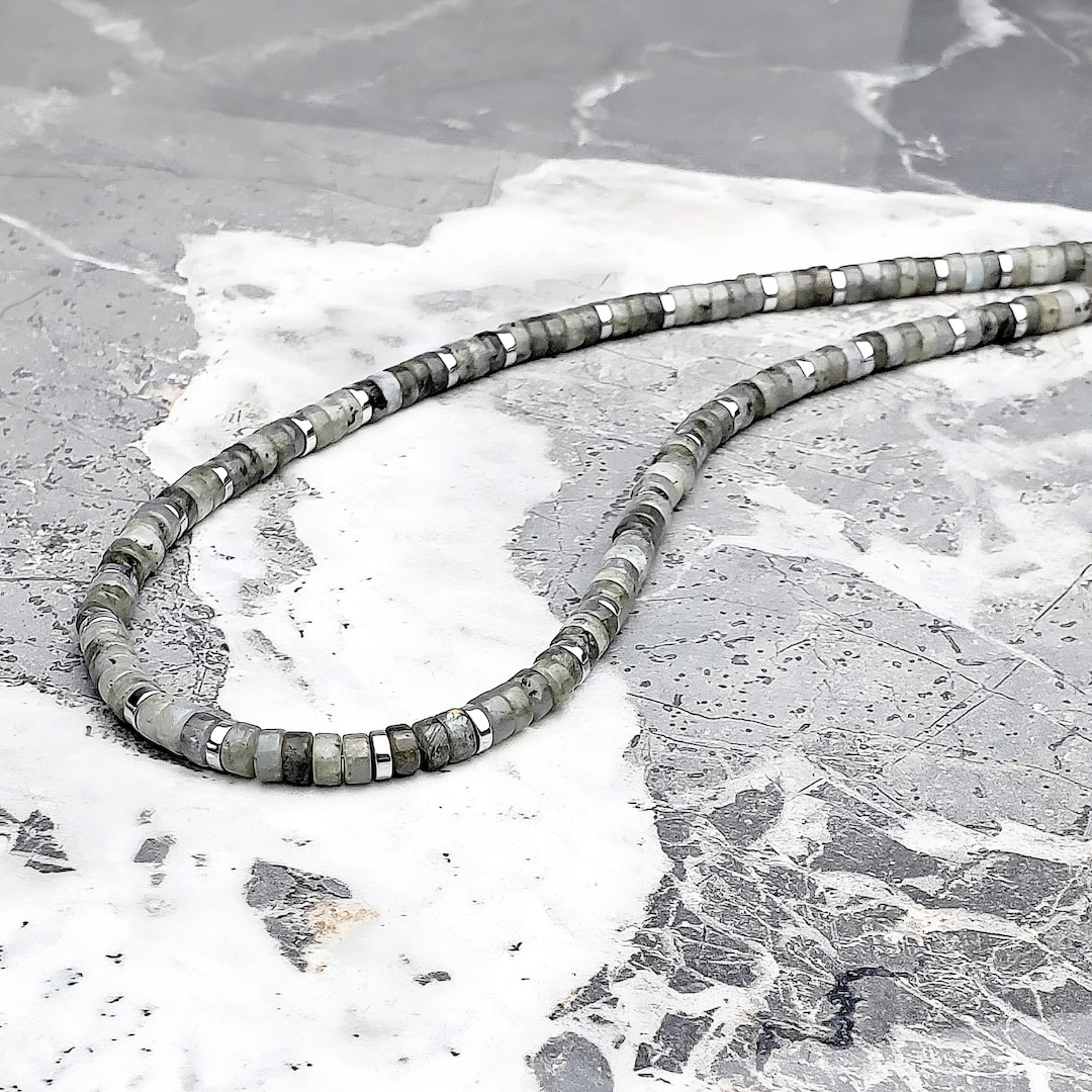 Men's SILVER & LABRADORITE Necklace | Men's Silver Hematite Labradorite ...
