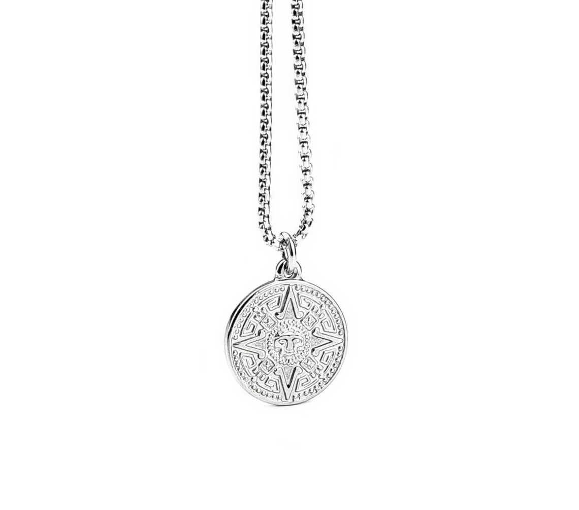 Men's AZTEC CALENDAR MEDALLION Necklace | Men's Silver Stainless Steel ...