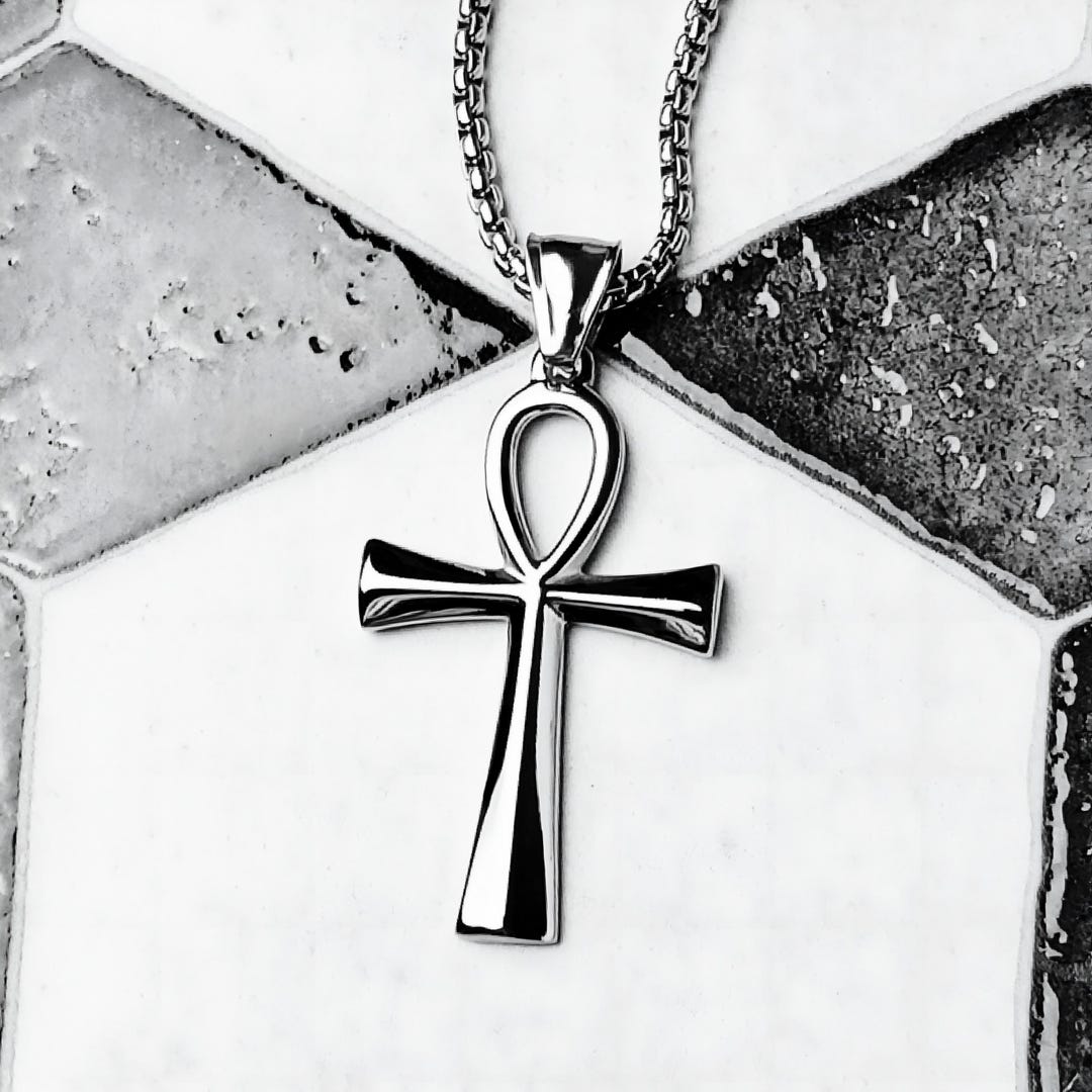 Men's SILVER SLEEK ANKH Necklace | Men's Silver Stainless Steel Ankh ...