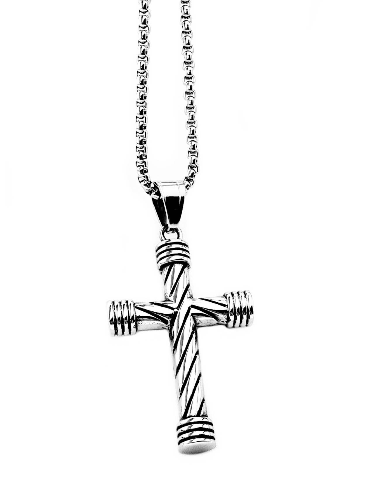 Men's twisted Cross Necklace Men's Silver | Etsy