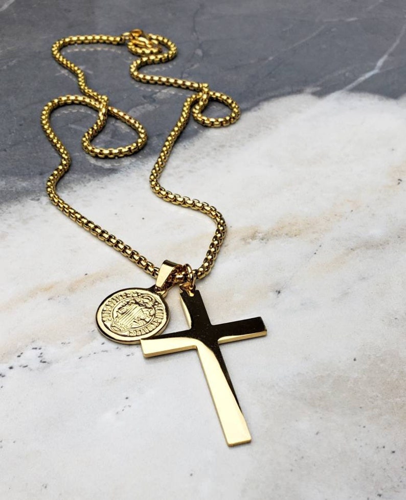 Men's gold SAINTS Cross Necklace Men's | Etsy