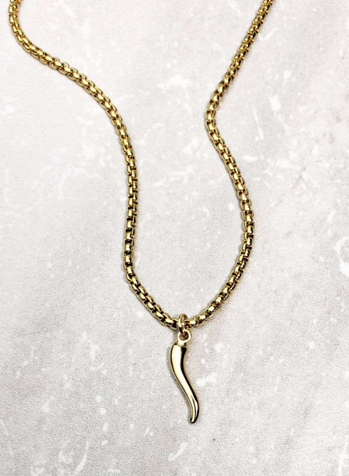 Men's gold STEEL Cornicello Necklace - Etsy