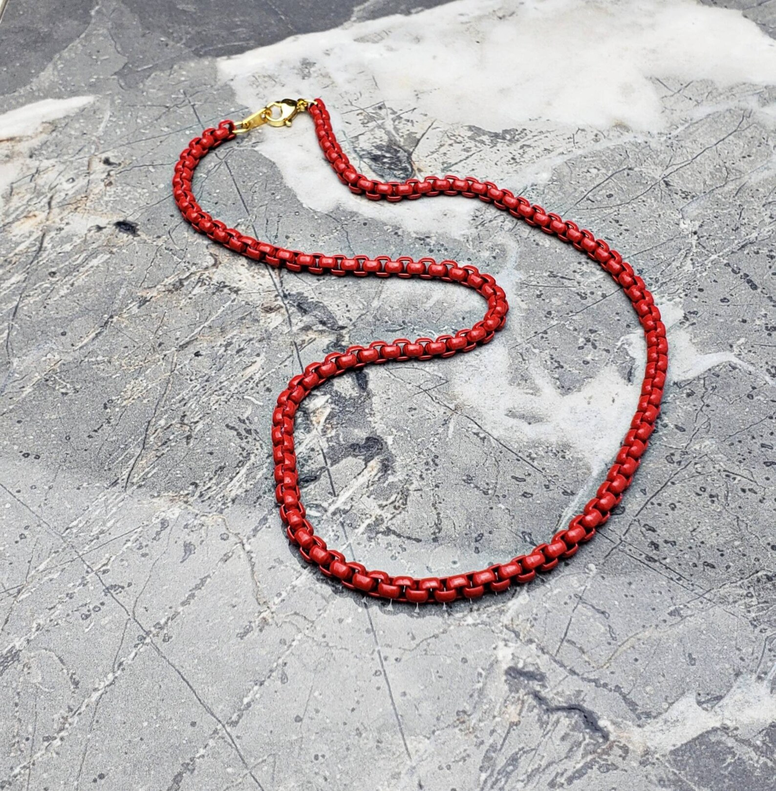 Men's red BOX Chain Necklace Men's Red - Etsy