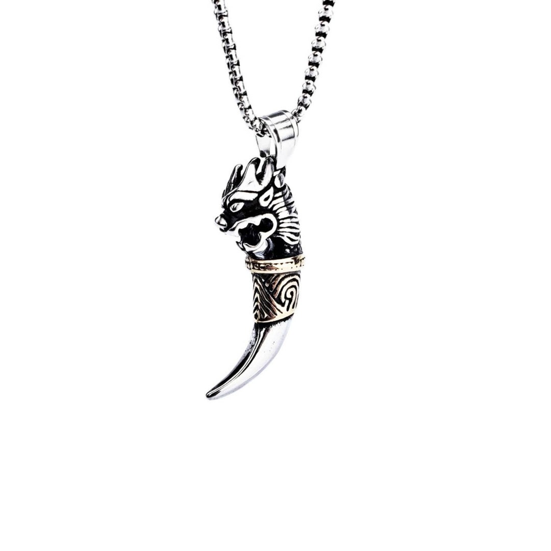 Men's WOLF TOOTH Necklace | Men's Silver & Gold Stainless Steel Wolf ...