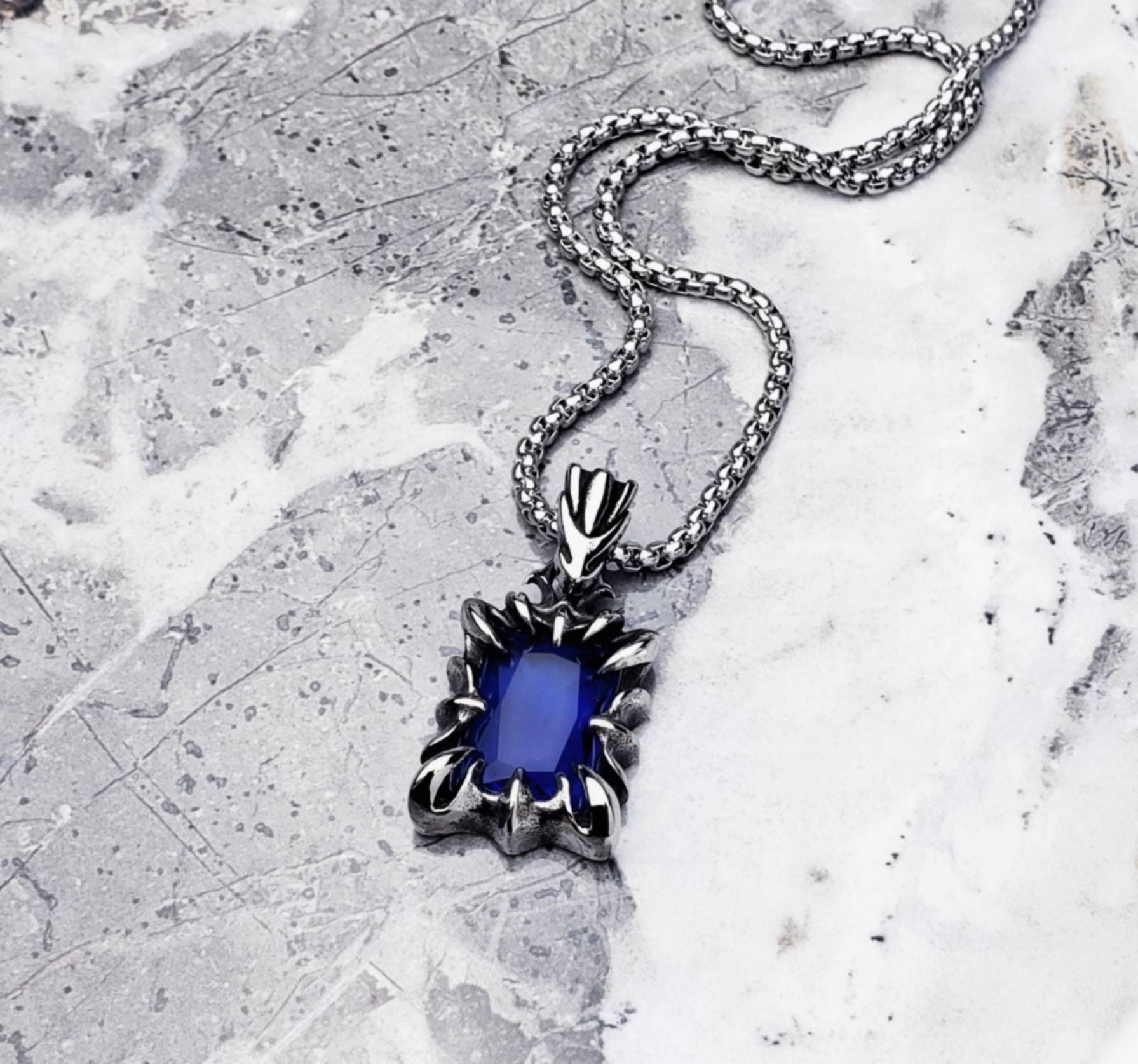 Men's SAPPHIRE CLAW TAG Necklace | Men's Lab Grown Sapphire Gemstone ...