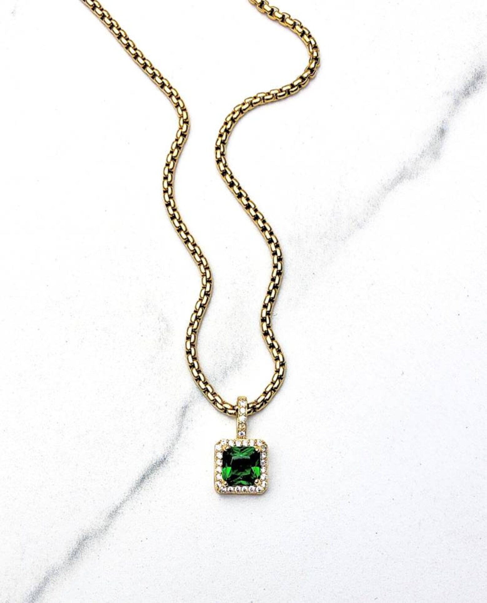 Men's gold PAVÉ Emerald Necklace Men's Gold Stainless Steel Pavé Cubic ...
