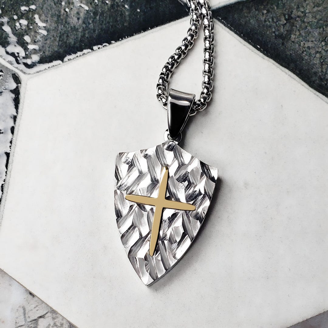 Men's SHIELD OF STRENGTH Necklace | Men's Silver Gold Stainless Steel ...