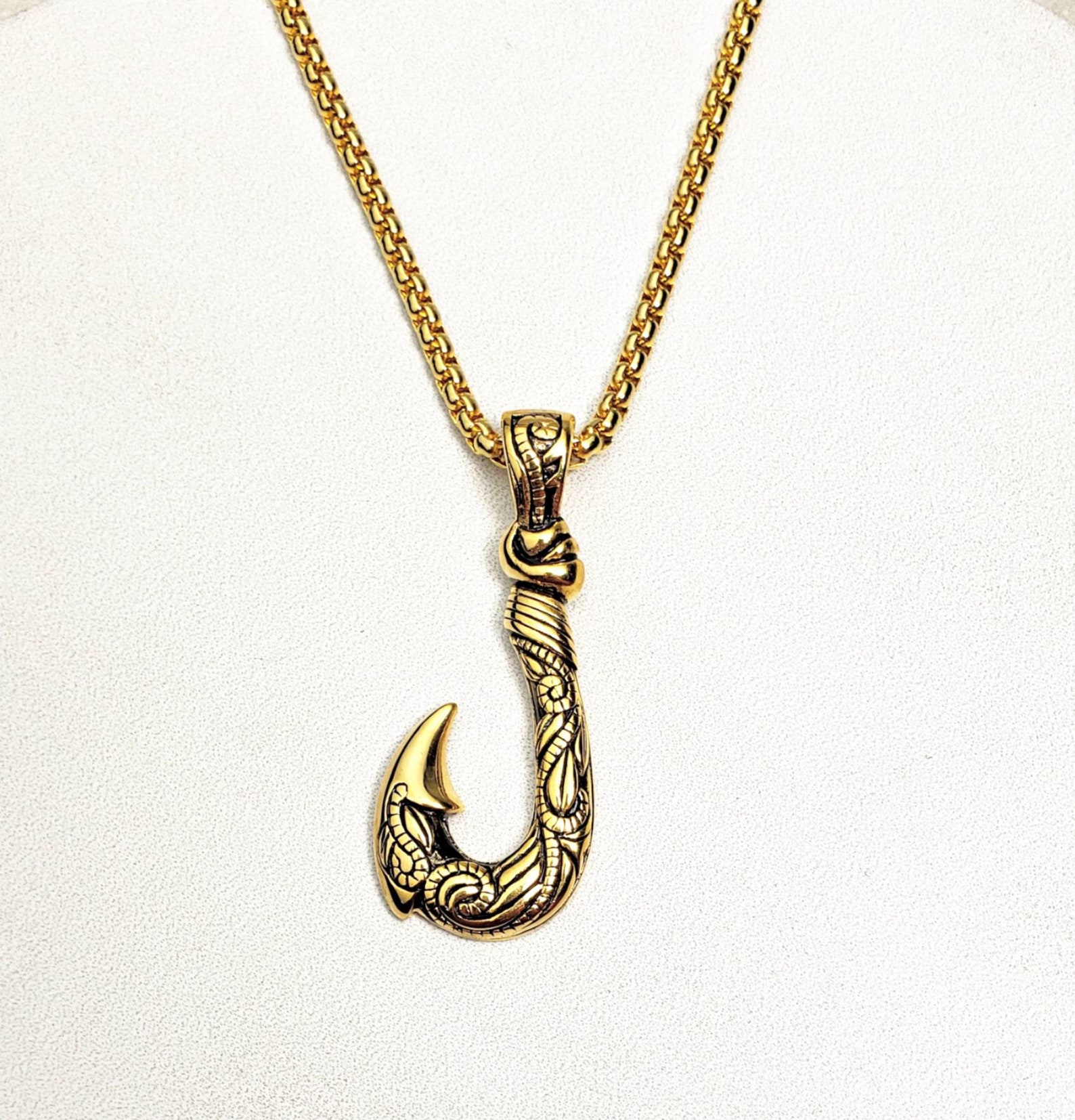 Men's maori FISH Hook Necklace Men's Gold - Etsy