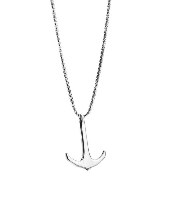 Mens Steel Anchor Necklace Mens Silver Etsy