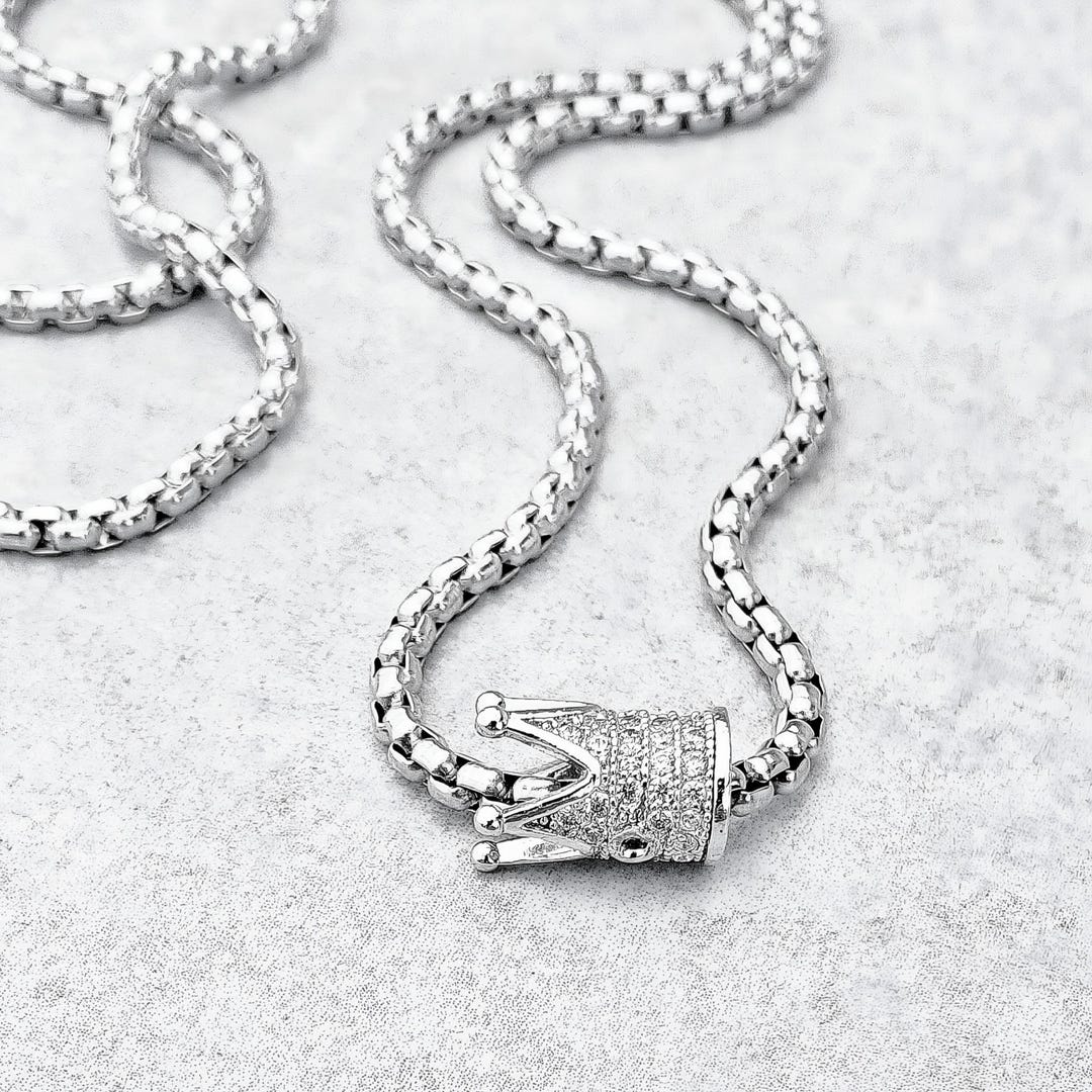Men's PLATINUM PAVÉ CROWN Necklace | Men's Pavé Cubic Zirconia Platinum ...