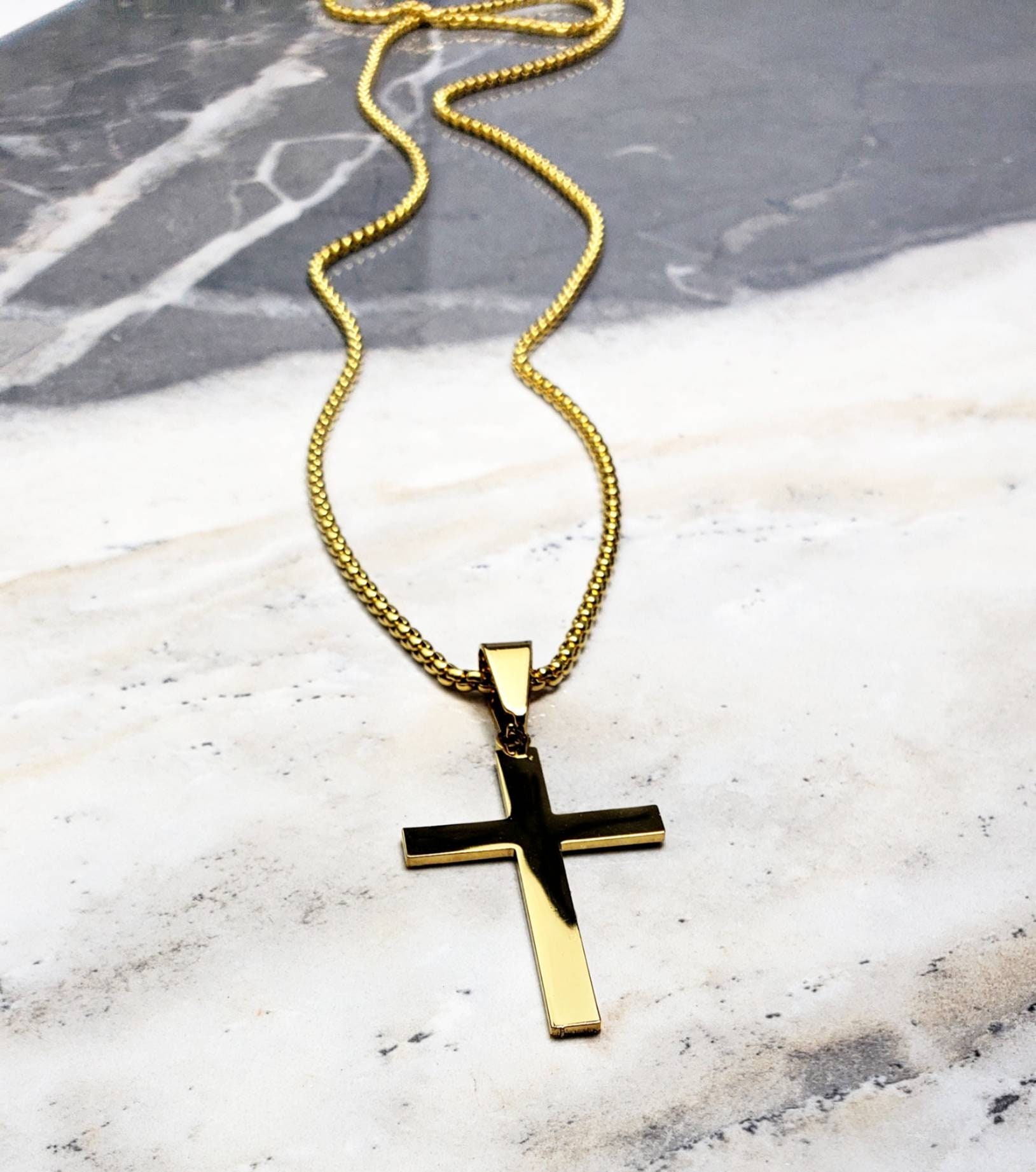 Men's GOLD CROSS Necklace | Men's Gold Stainless Steel Cross Pendant ...