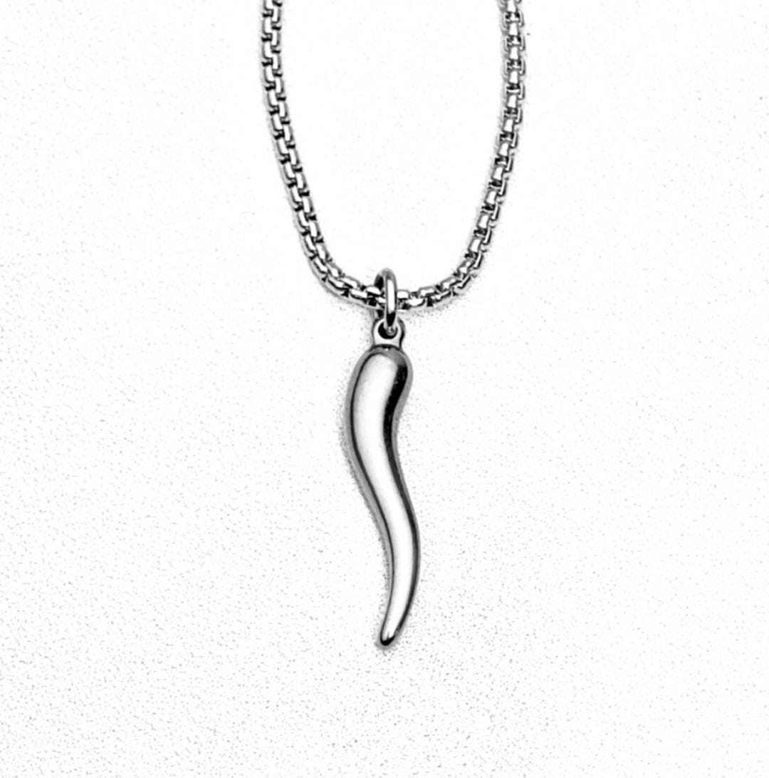 Men's SILVER CORNICELLO Necklace | Men's Silver Stainless Steel Italian ...