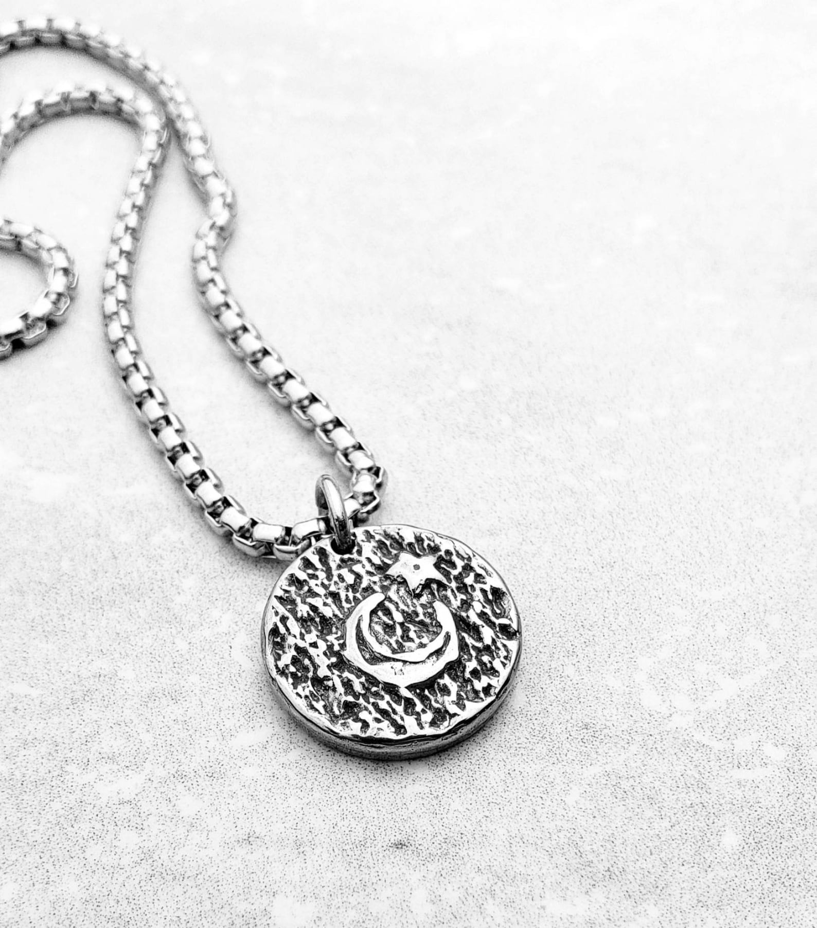 Men's crescent MOON & Star Necklace Men's | Etsy