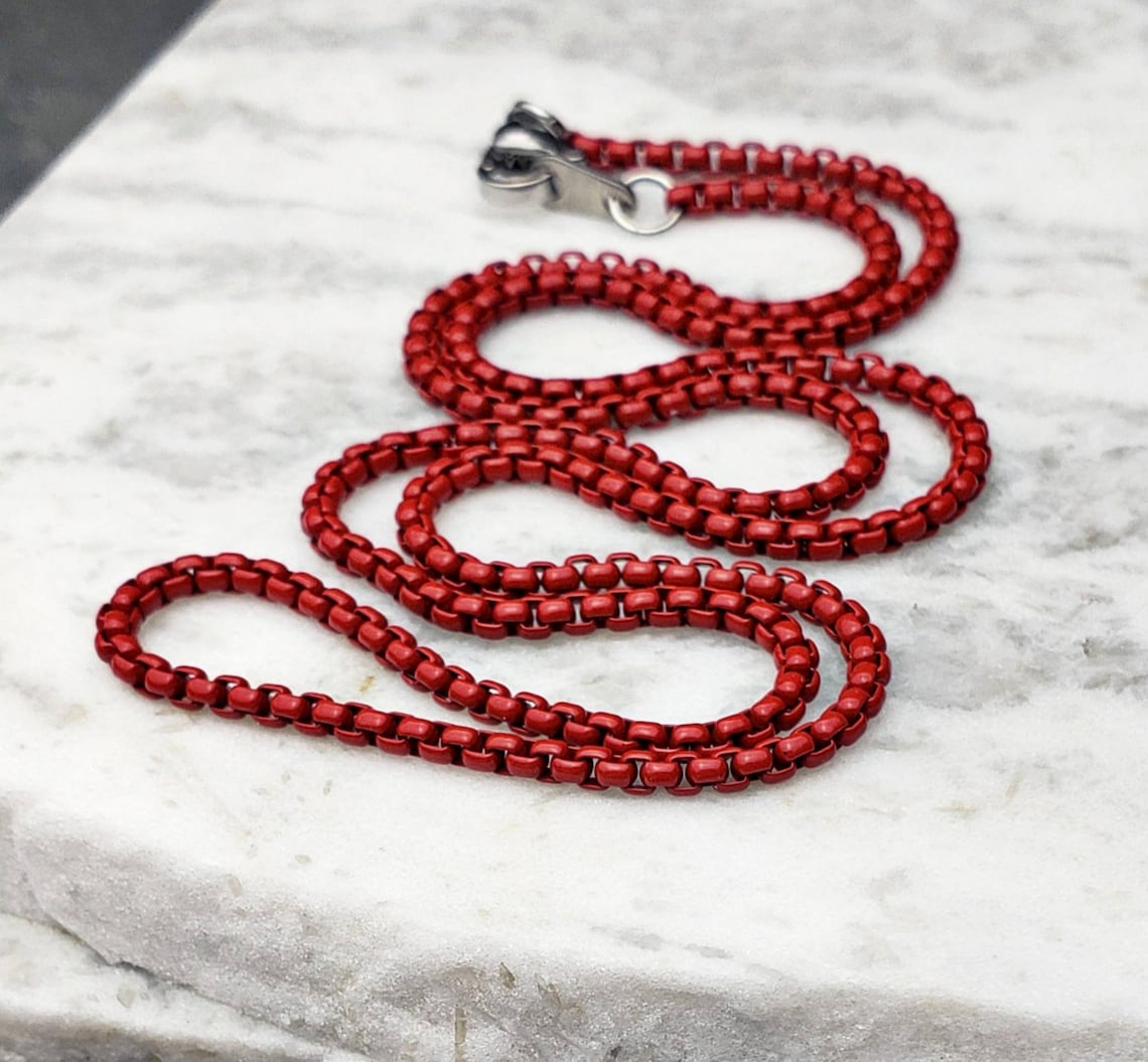 Men's red BOX Chain Necklace Men's Red - Etsy