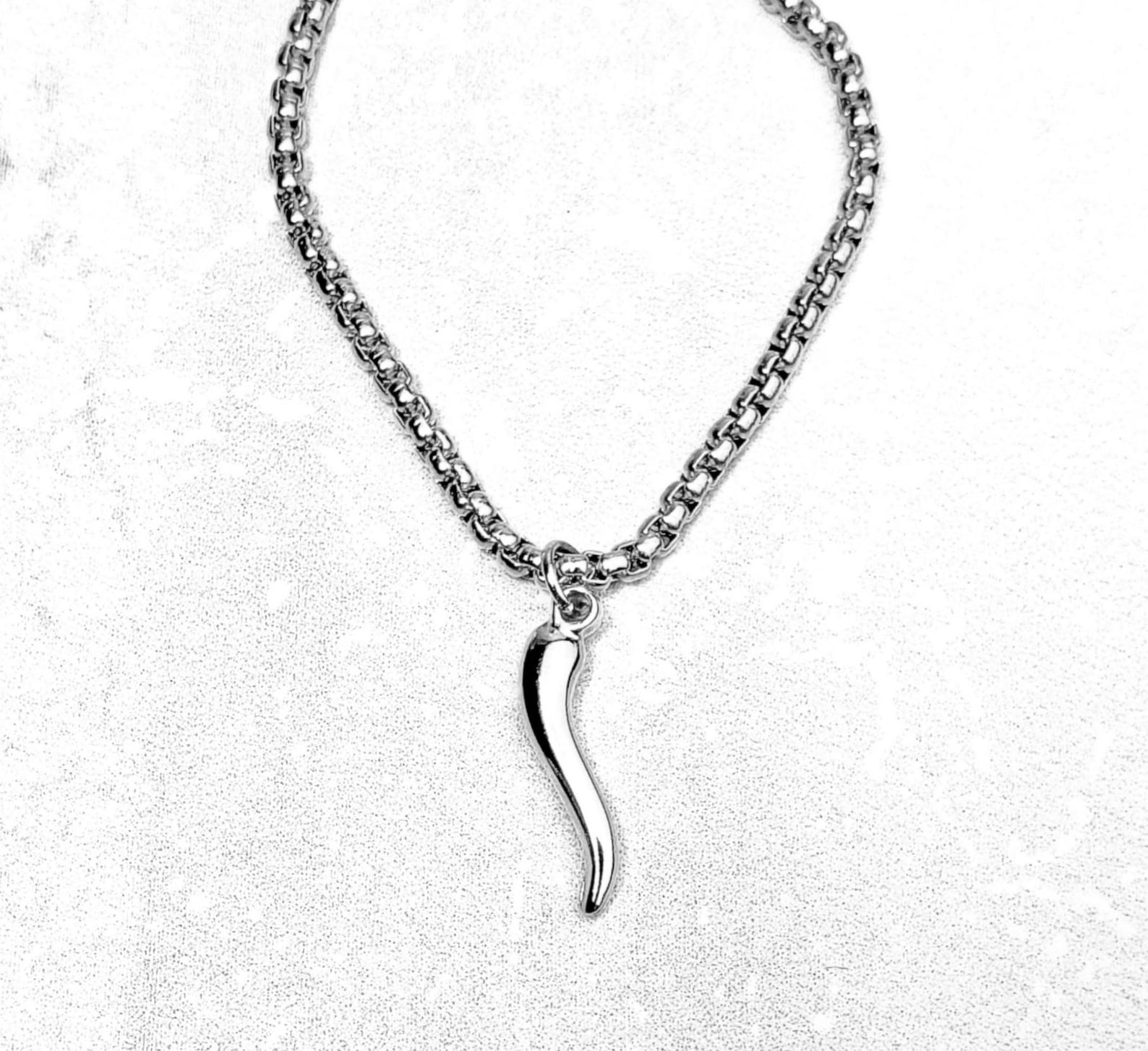 Men's silver STEEL Cornicello Necklace Men's Silver Stainless Steel ...