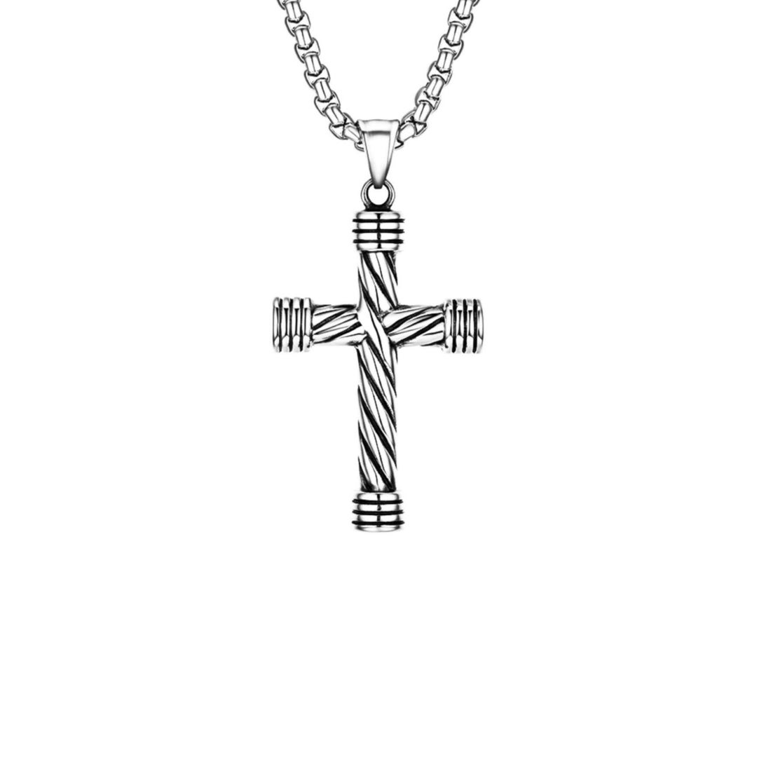 Men's twisted Cross Necklace Men's Silver Stainless Steel Twisted Cross ...