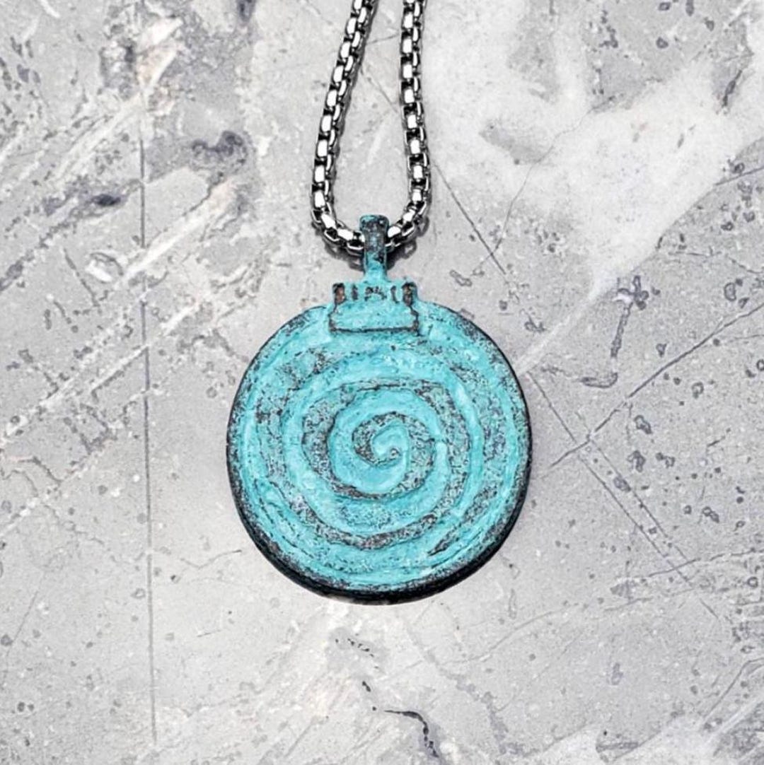 Men's CELTIC SPIRAL COIN Necklace | Men's Turquoise Patina Silver ...