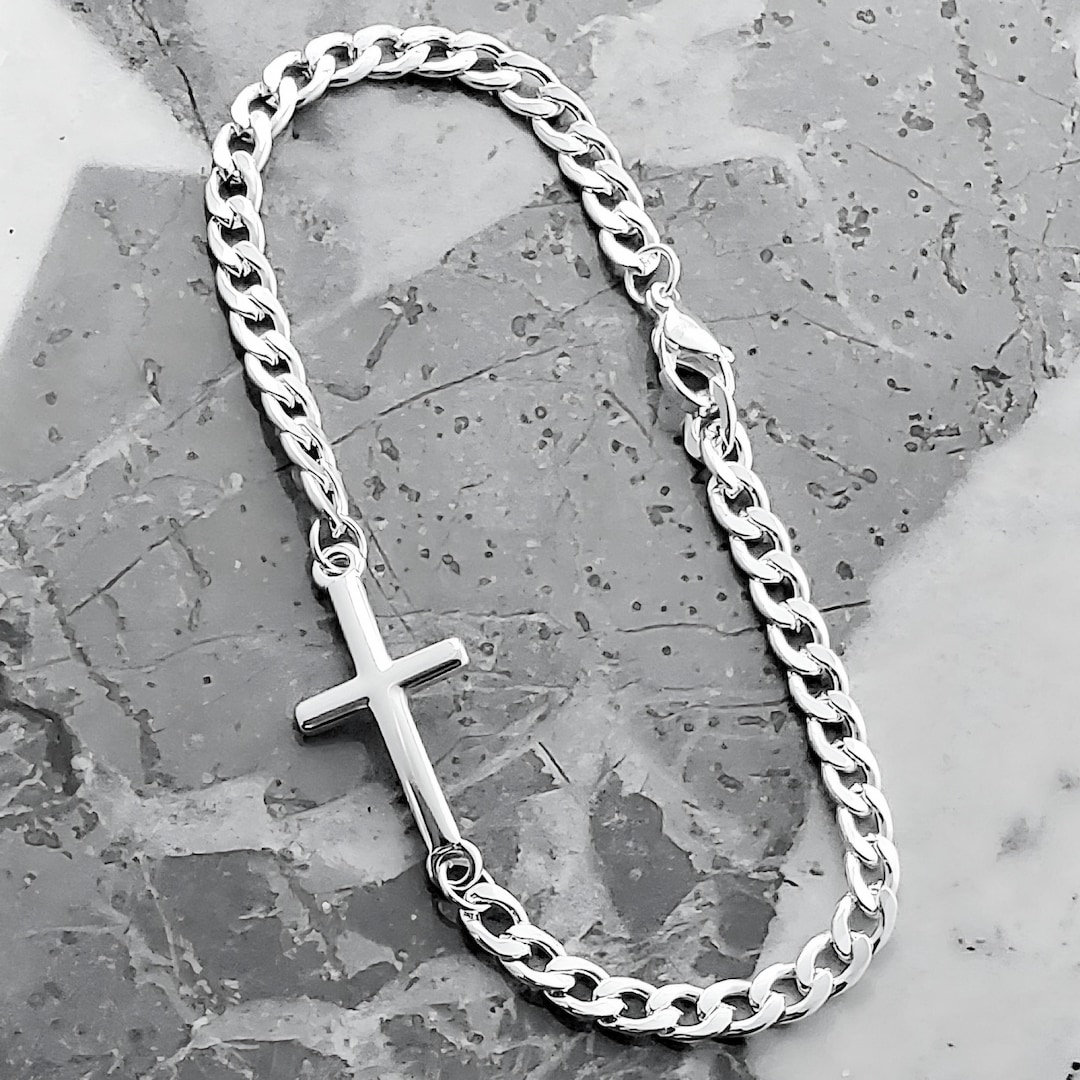 Men's PLATINUM CROSS CHAIN Bracelet | Men's Platinum Silver Stainless ...