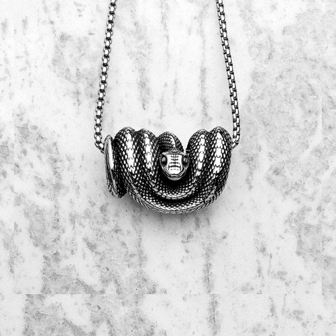 Men's coiled OUROBOROS Snake Necklace Men's Silver Stainless Steel ...
