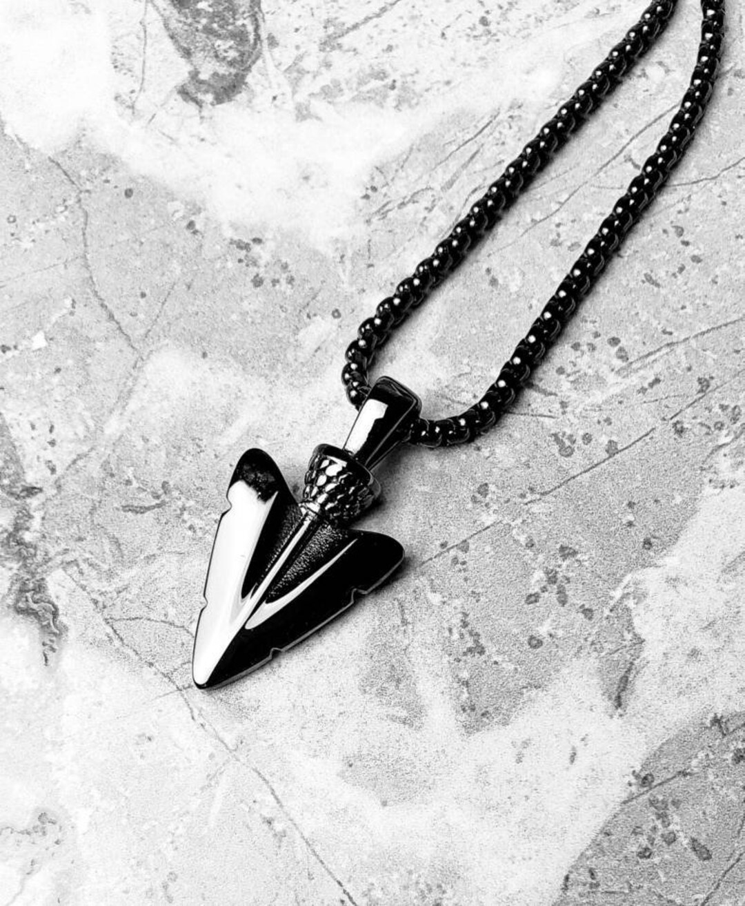 Men's black TRIBAL Arrowhead Necklace Men's Black Stainless Steel ...