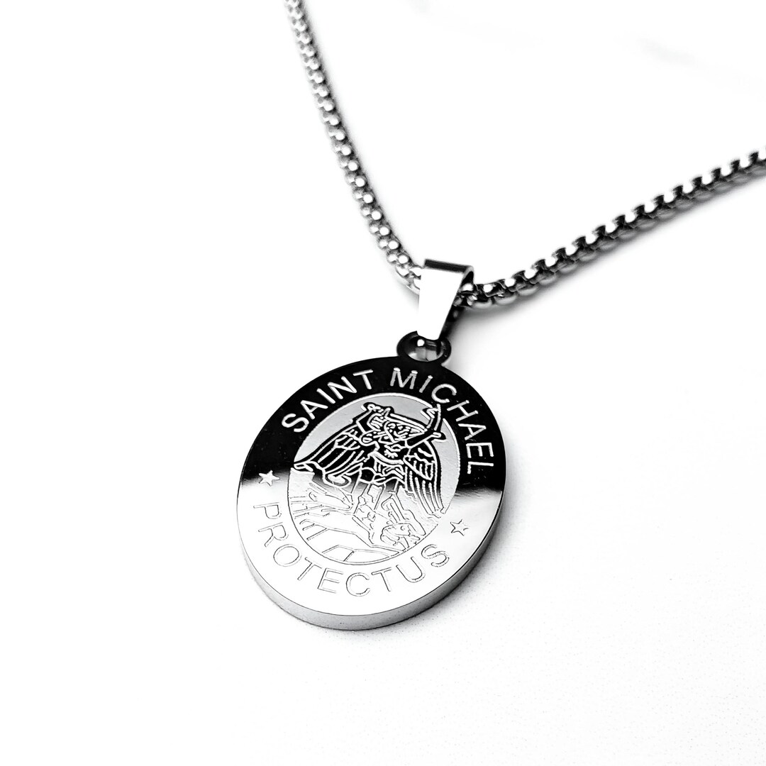 Men's ARCHANGEL MEDALLION Necklace | Men's Silver Stainless Steel Saint ...