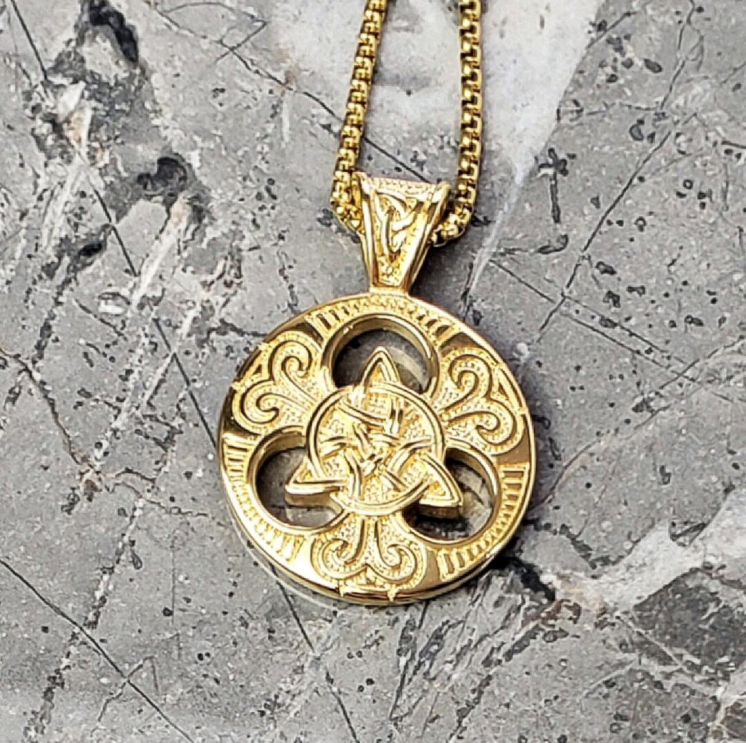 Men's CELTIC KNOT MEDALLION Necklace | Men's Gold Stainless Steel ...