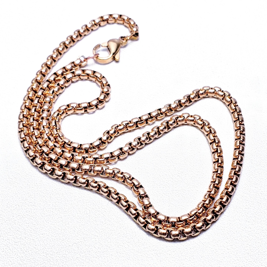 Men's ROSE GOLD CHAIN Necklace | Men's Rose Gold Stainless Steel Box ...