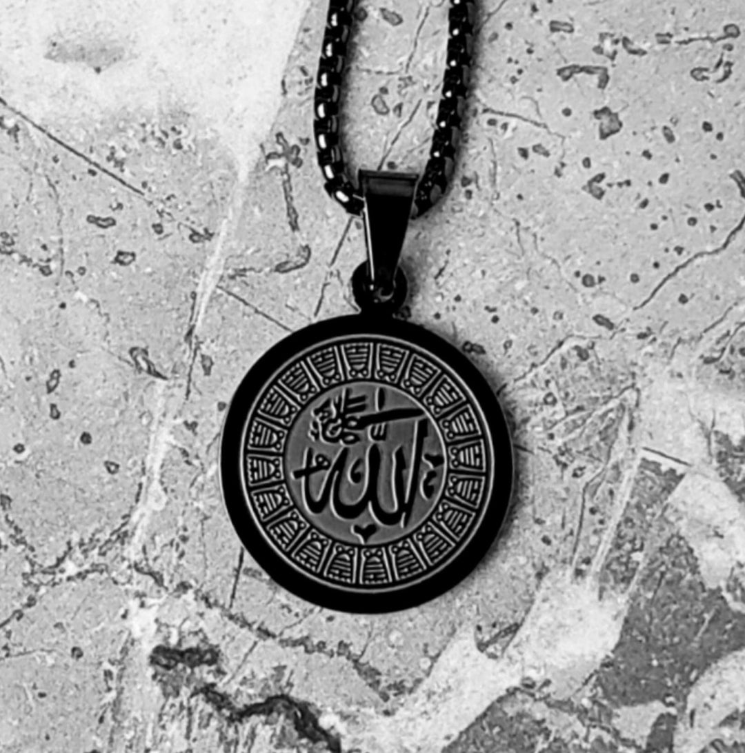 Men's BLACK ALLAH MEDALLION Necklace | Men's Black Stainless Steel ...