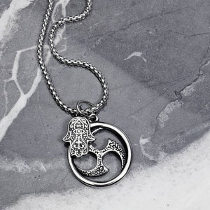 Men's HAMSA SHINTO TOMOE Necklace | Men's Silver Stainless Steel ...