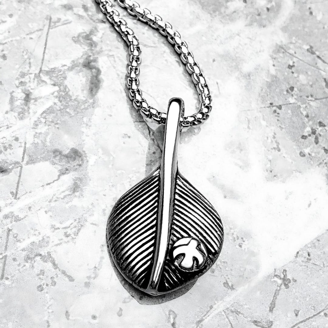 Men's "silver EAGLE Feather" Necklace| Men's Silver Stainless Steel ...