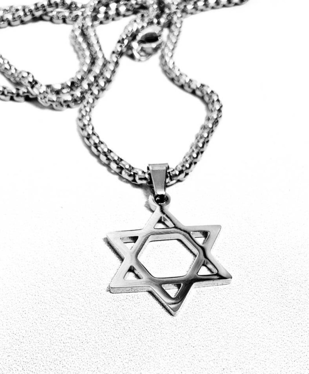 Men's silver STAR of David Necklace Men's Silver Stainless Steel Star ...