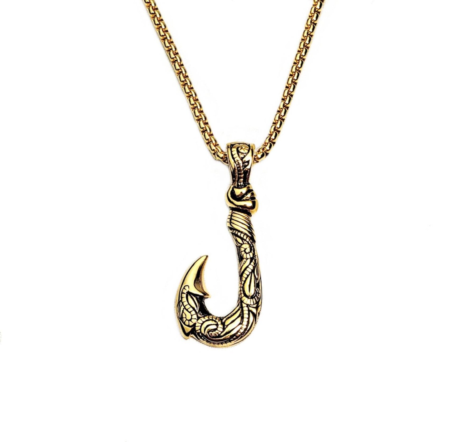 Men's maori FISH Hook Necklace Men's Gold - Etsy