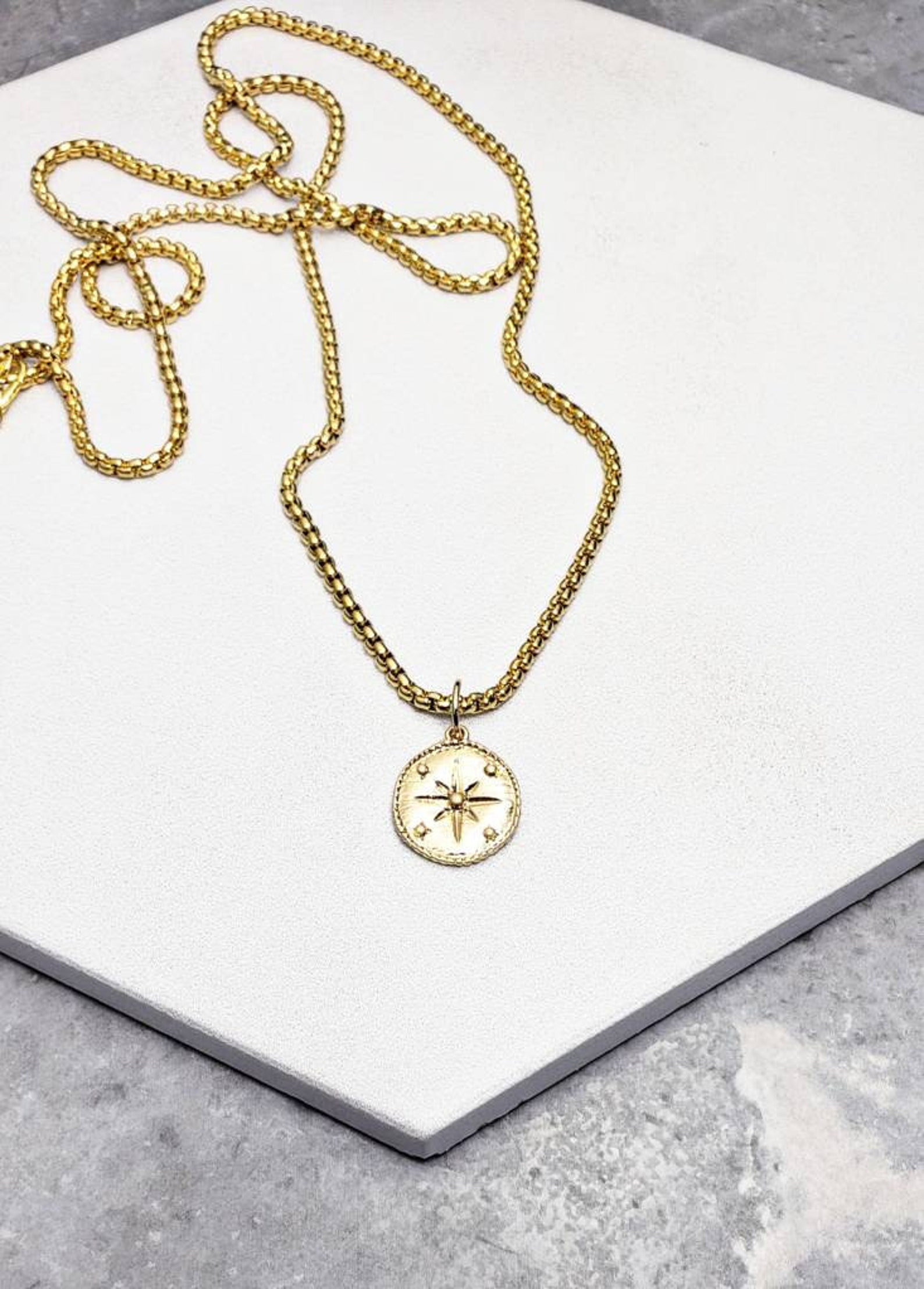 Men's north STAR Coin Necklace Men's Gold - Etsy