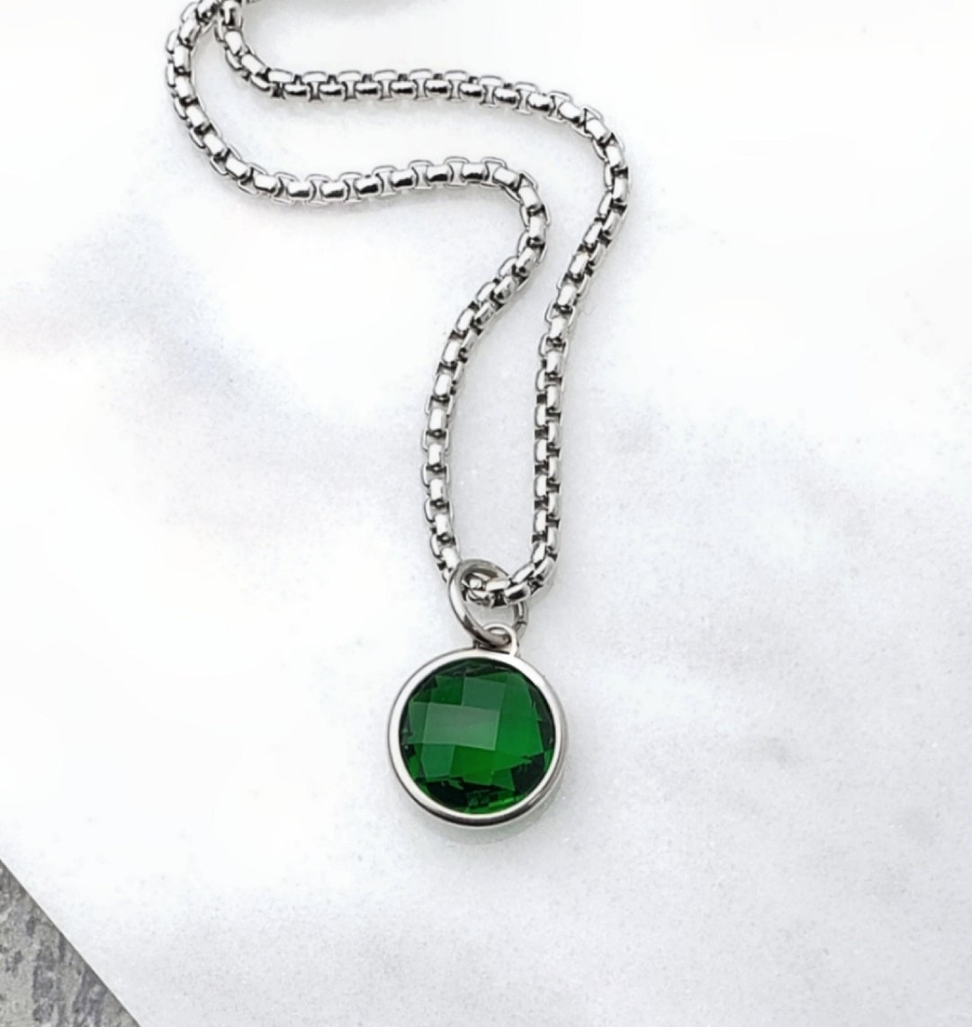 Men's SILVER EMERALD COIN Necklace | Men's Diamond Cut Emerald Cubic ...