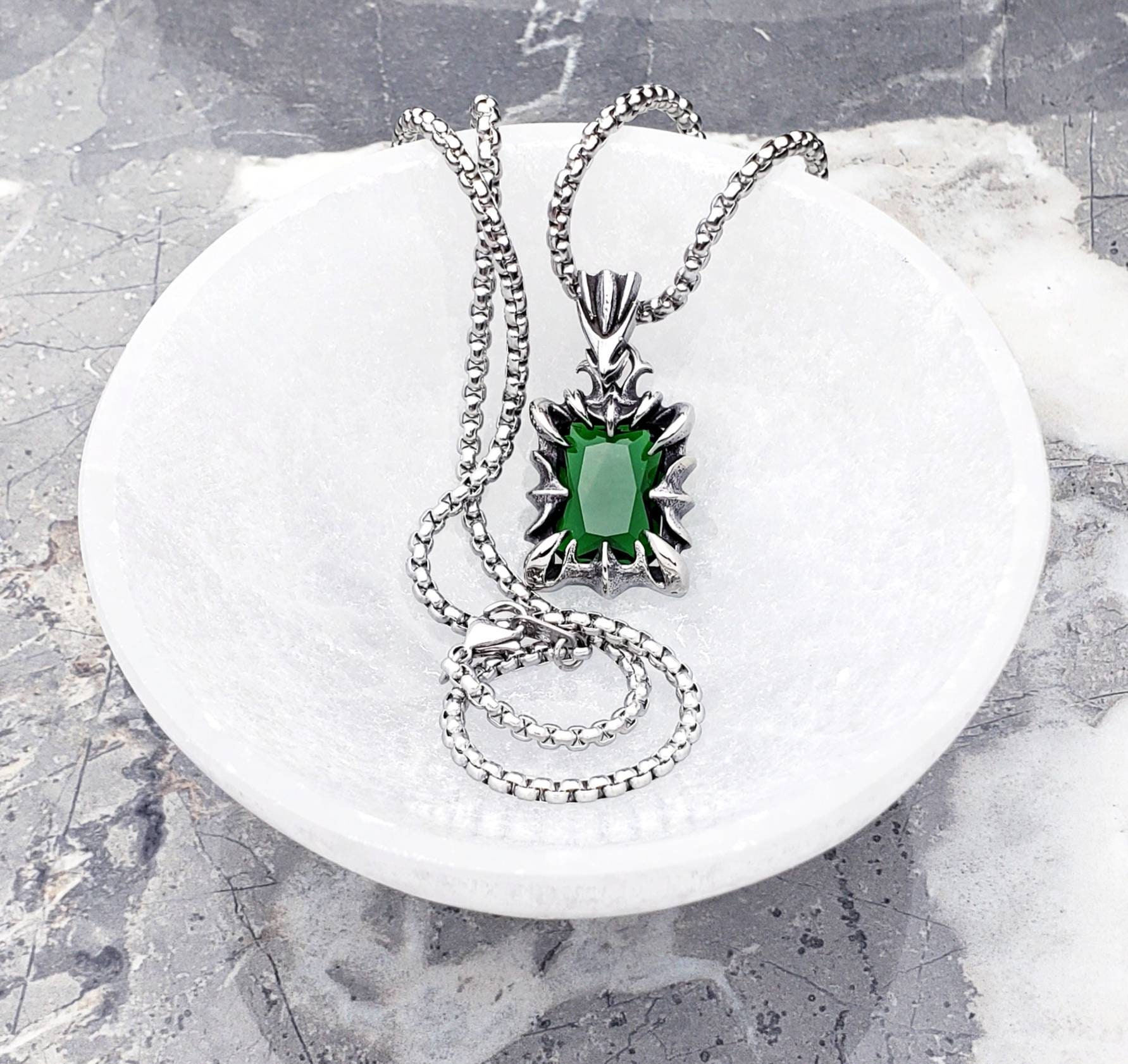 Men's EMERALD CLAW TAG Necklace | Men's Lab Grown Emerald Gemstone ...