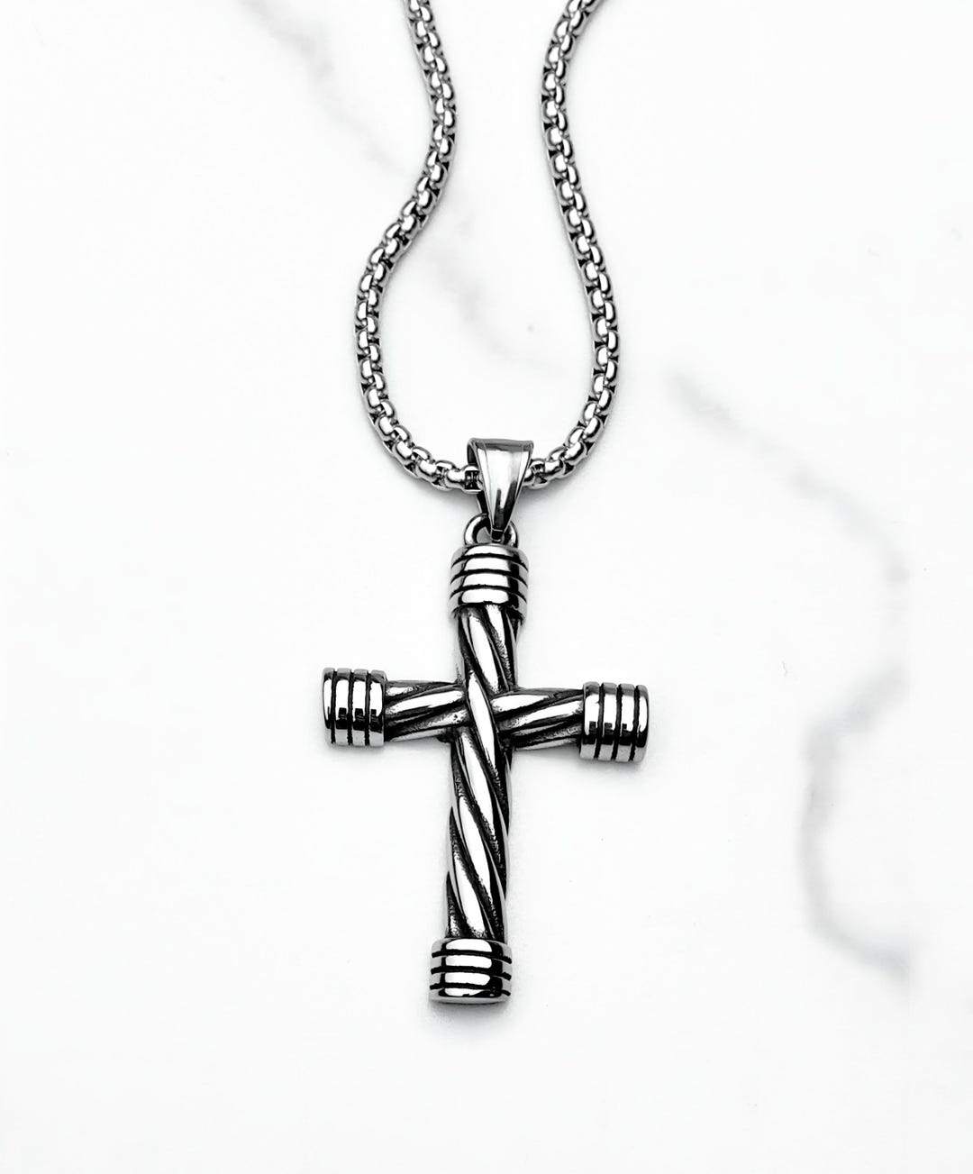 Men's TWISTED CROSS Necklace | Men's Silver Stainless Steel Twisted ...