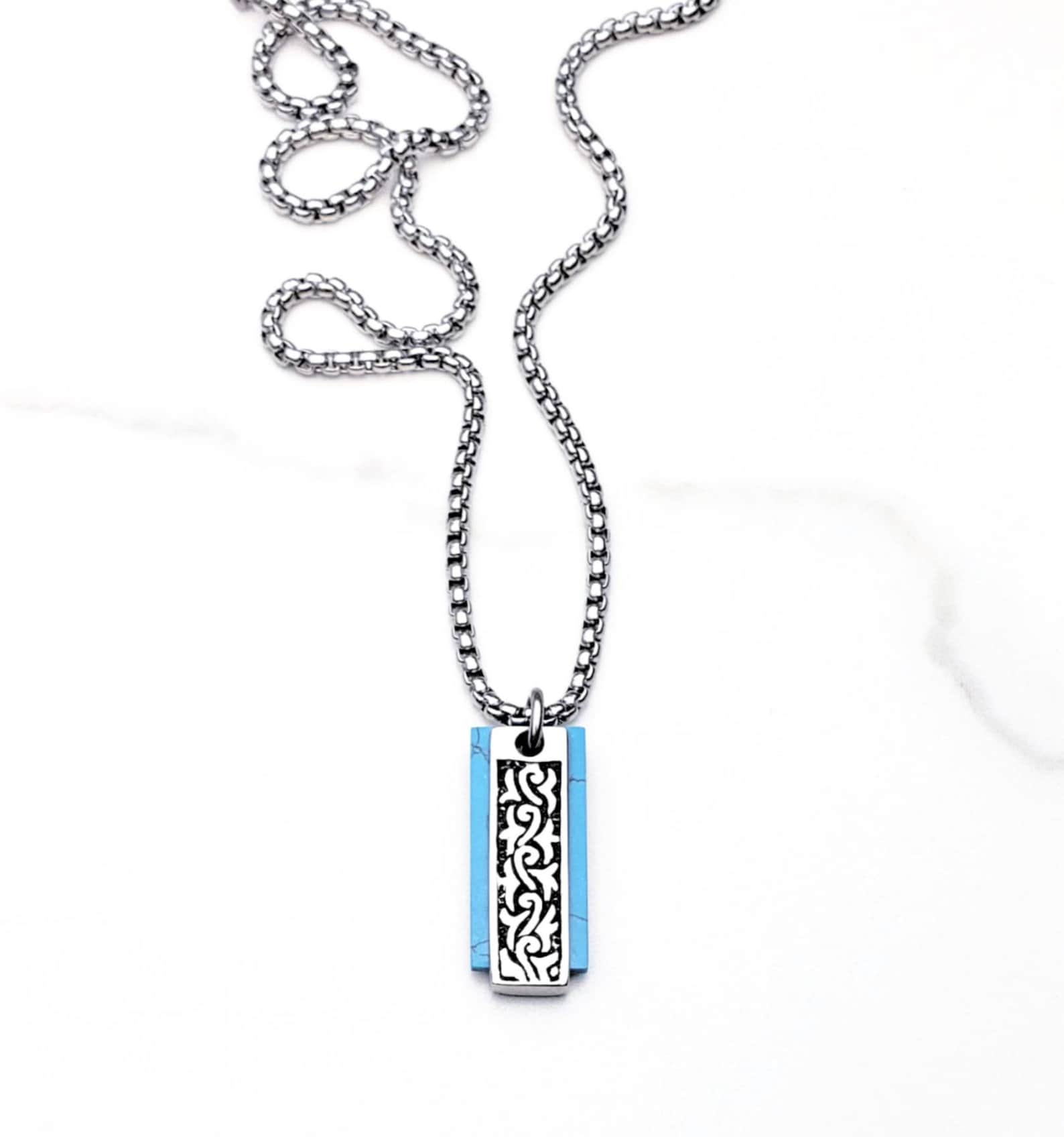 Men's TURQUOISE DOG TAG Necklace | Men's Turquoise Gemstone Silver ...