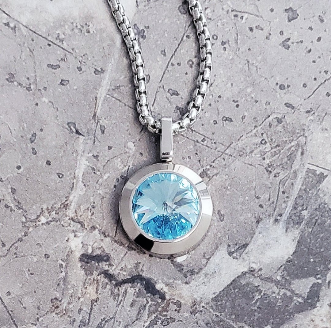 Men's SILVER AQUAMARINE COIN Necklace | Men's Aquamarine Crystal Silver ...