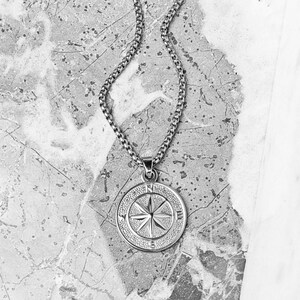 Men's SILVER COMPASS MEDALLION Necklace | Men's Silver Stainless Steel ...