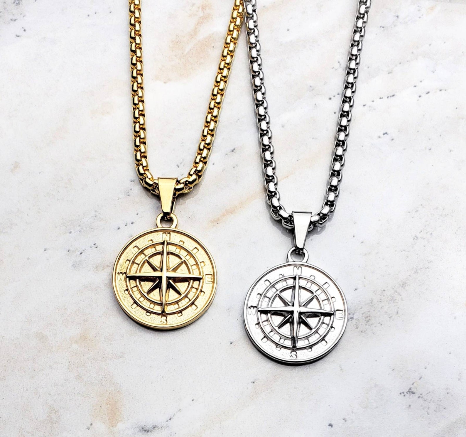 Men's gold COMPASS Medallion Necklace - Etsy