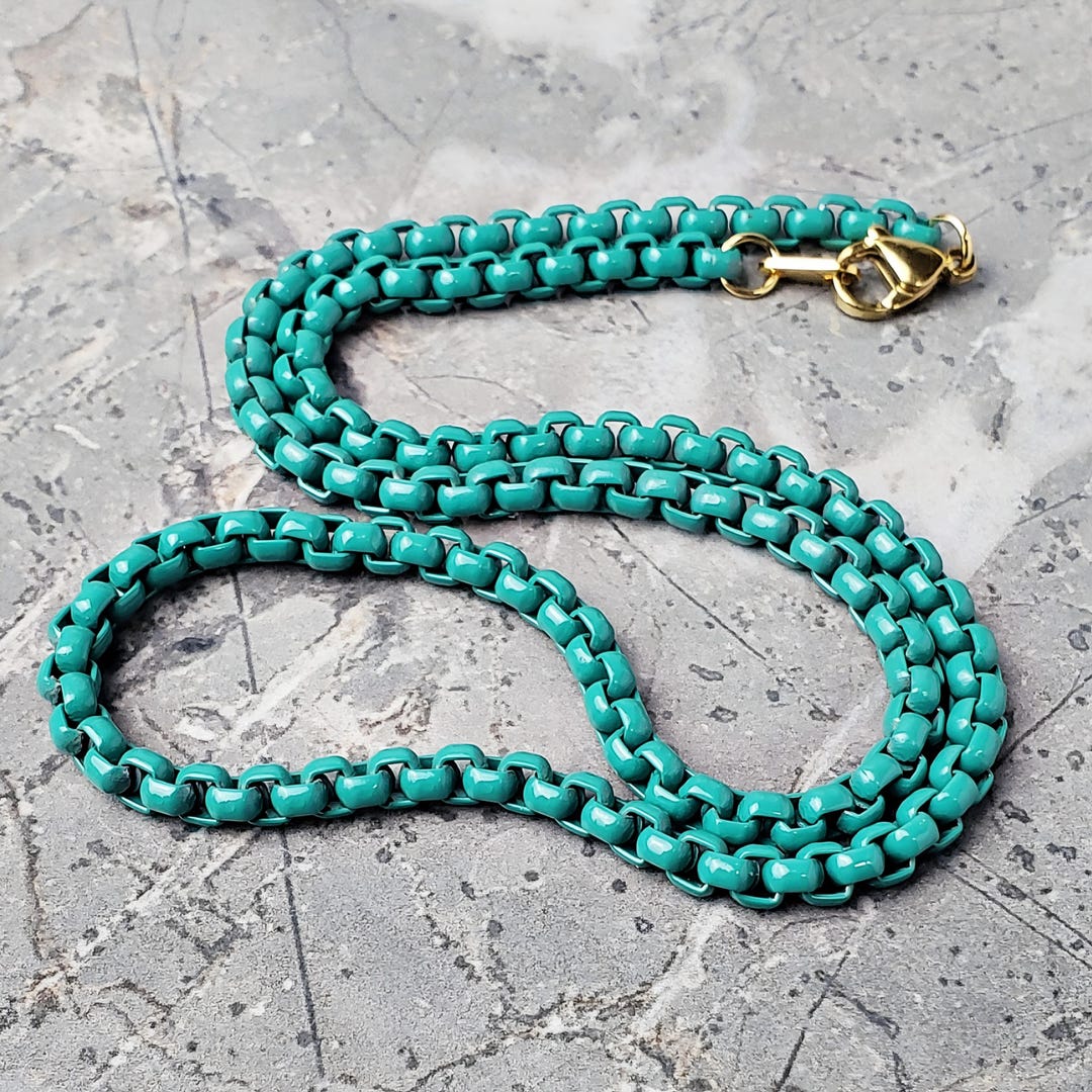 Men's TURQUOISE BOX CHAIN Necklace | Men's Dark Turquoise Green Acrylic ...