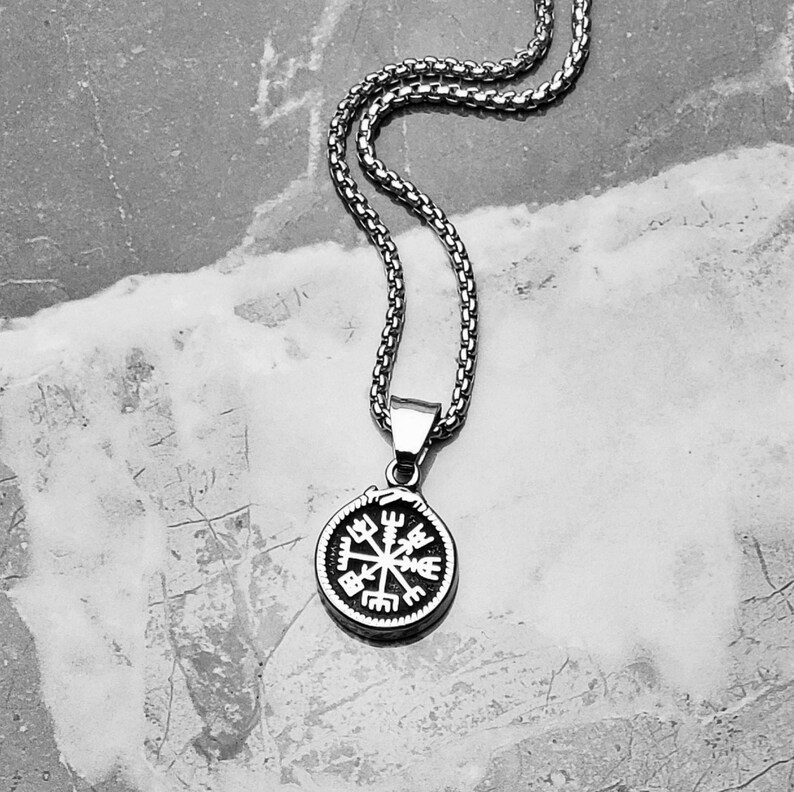 Men's OUROBOROS VEGVISIR COMPASS Necklace | Men's Silver Stainless ...