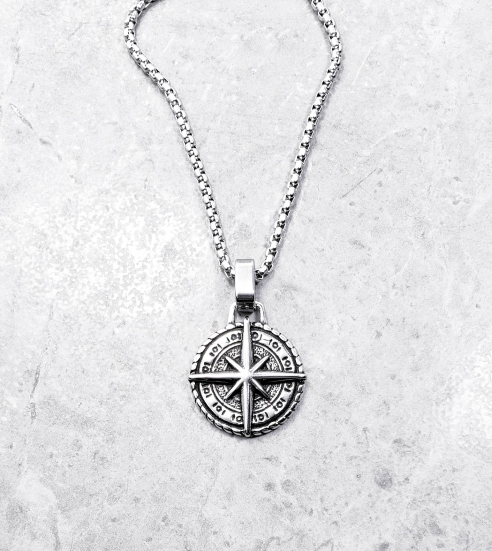 Men's MARITIME COMPASS MEDALLION Necklace | Men's Silver Stainless ...