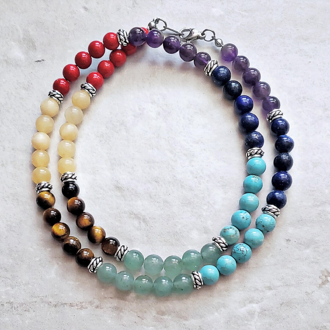 Men's CHAKRA STONES Necklace | Men's Chakra Gemstones Silver Stainless ...