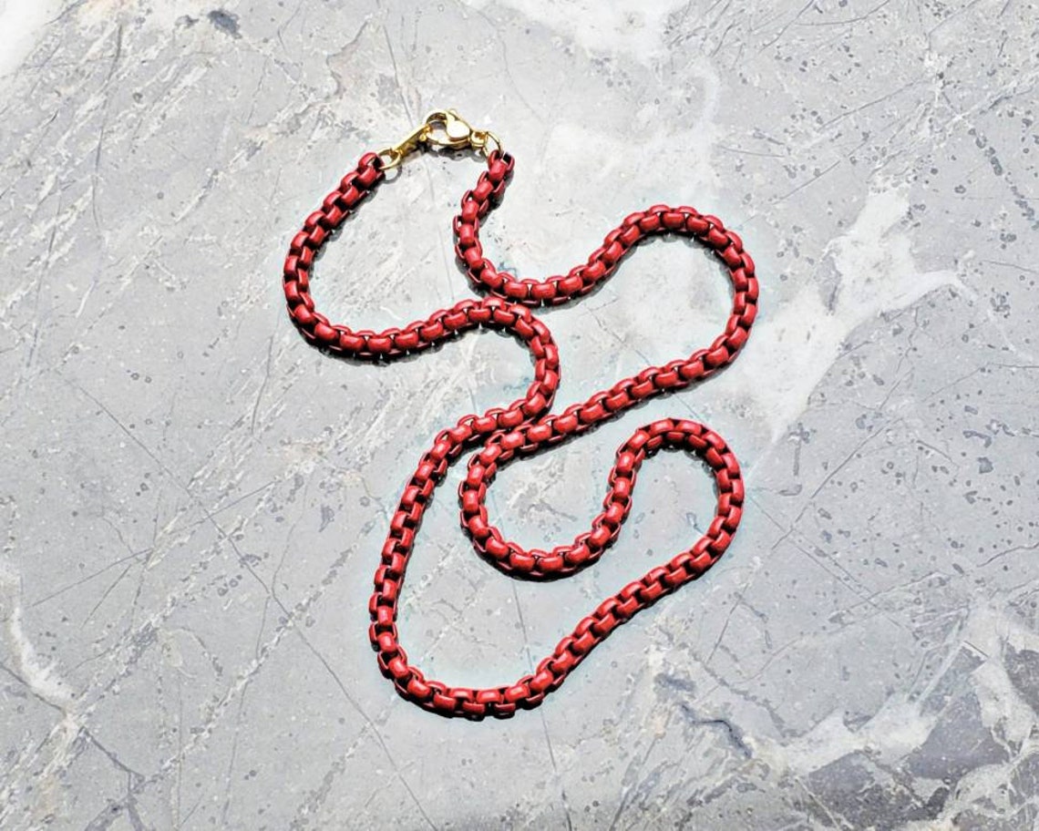 Men's red BOX Chain Necklace Men's Red - Etsy
