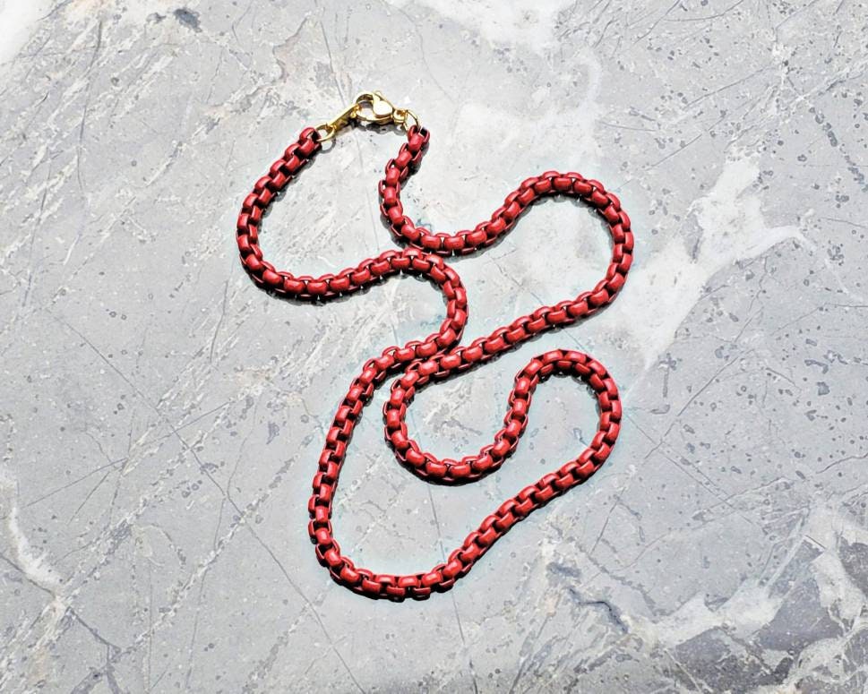 Men's red BOX Chain Necklace Men's Red - Etsy